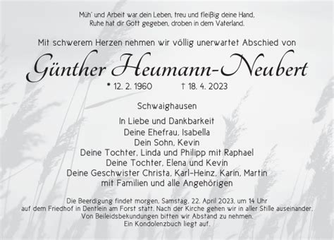 Traueranzeigen von Günther Heumann Neubert trauer flz de