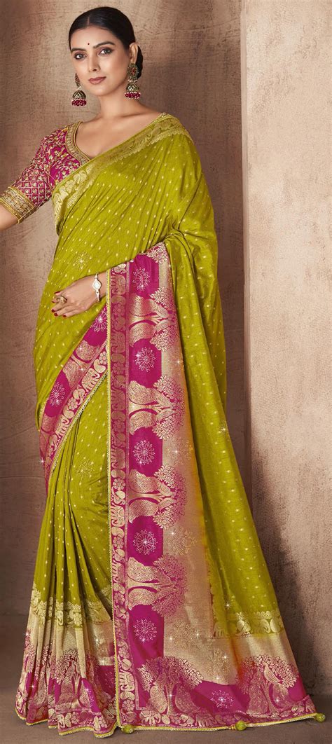 Bridal Traditional Wedding Green Color Silk Fabric Saree