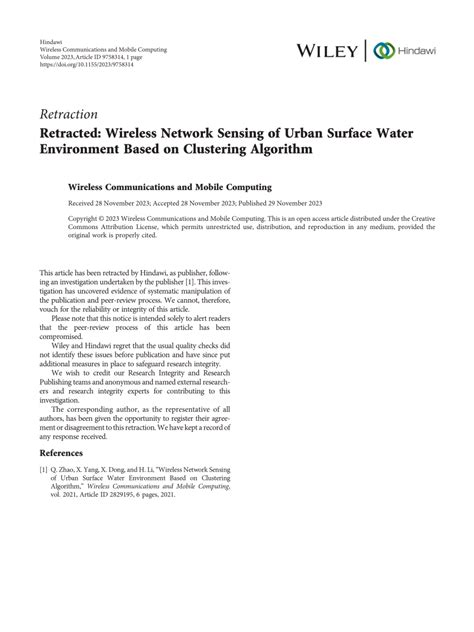 Pdf Retracted Wireless Network Sensing Of Urban Surface Water