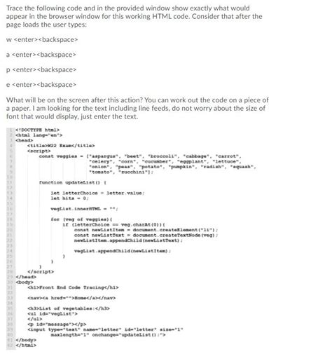 Solved Trace The Following Code And In The Provided Window