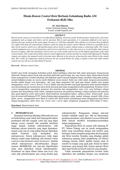 Pdf Disain Remote Control Hoist Berbasis Gelombang Radio Am Frekuensi