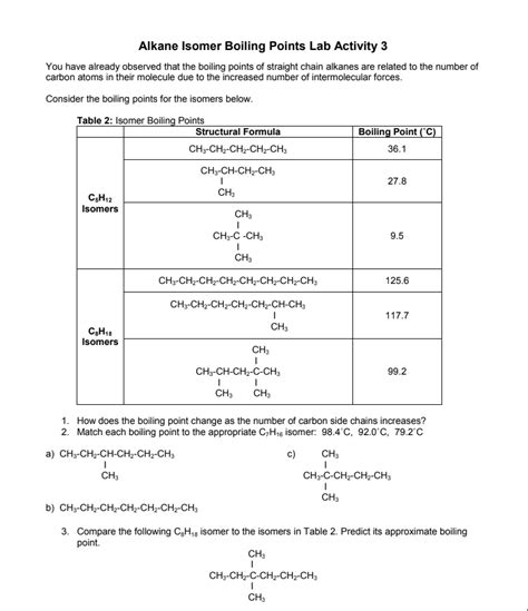 Solved Alkane Isomer Boiling Points Lab Activity You Have Chegg