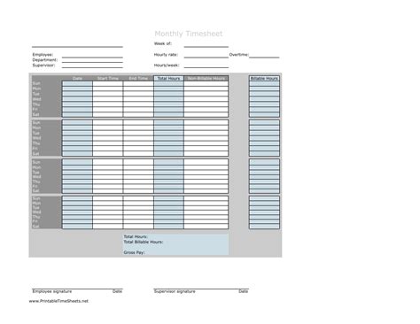 Free Billable Hours Timesheet Template
