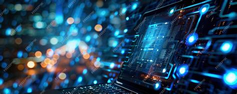 Premium Photo Laptop Showing Digital Circuitry And Data Flowing Through It With The Screen
