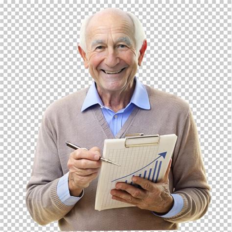 Premium Psd Older Man At Home Showing Graph On Notepad Isolate On