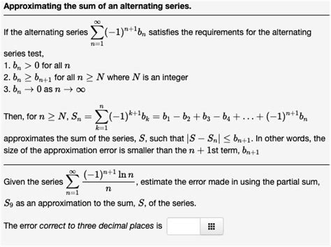 solved approximating the sum of an alternating series n 1