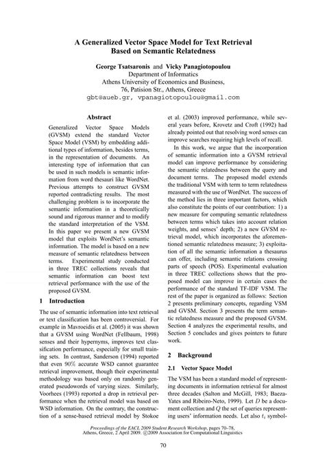 A Generalized Vector Space Model For Text Retrieval Based On