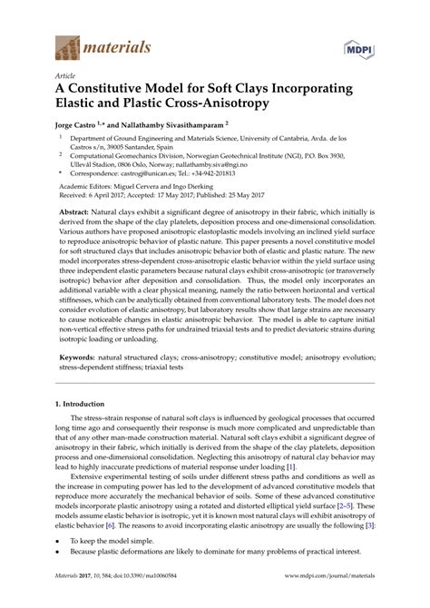Pdf A Constitutive Model For Soft Clays Incorporating Elastic And