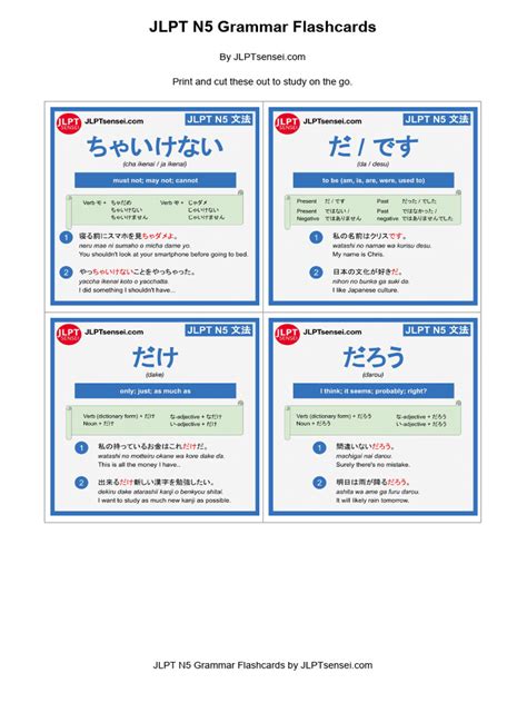 Jlpt N5 Grammar List Flashcards Printable Set V2 Pdf Free Pdf