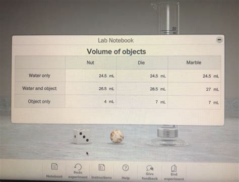 50 lab notebook volume of objects nut die marble