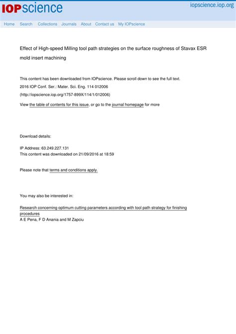 Pdf Effect Of High Speed Milling Tool Path Strategies On The Surface