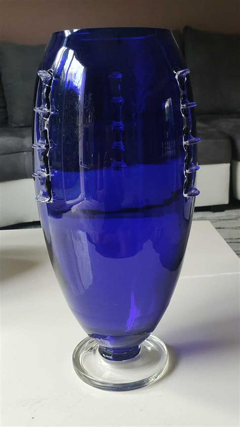 Grand Vase ovale en verre d Art soufflé Murano Couleur bleu cobalt Au