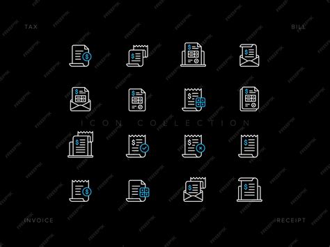 Coleção De ícone De Linha Plana De Recibo De Fatura De Nota Fiscal