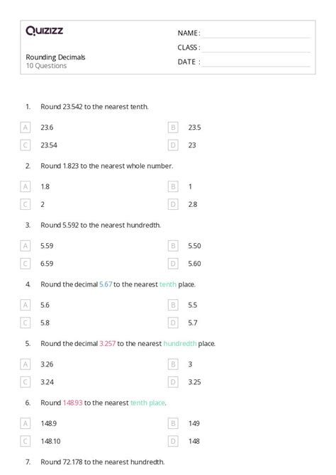 50 Rounding Decimals Worksheets On Quizizz Free And Printable