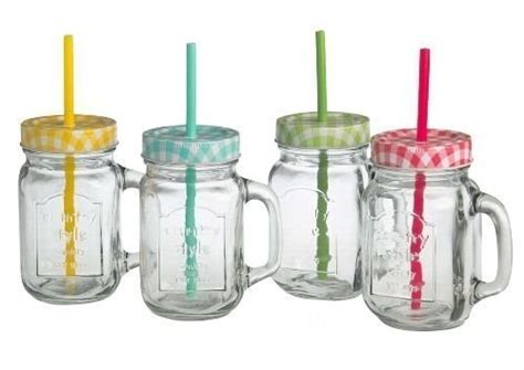 4er Set Trinkglas Krug Mit Deckel Und Strohhalm Bunt Sortiert Smoothi De