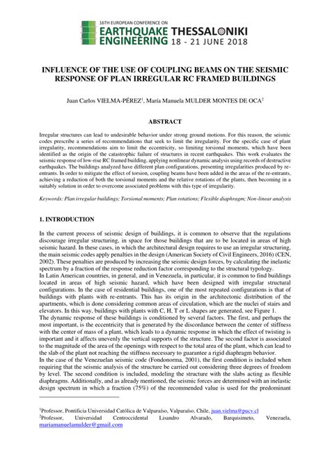 Pdf Influence Of The Use Of Coupling Beams On The Seismic Response Of Plan Irregular Rc Framed