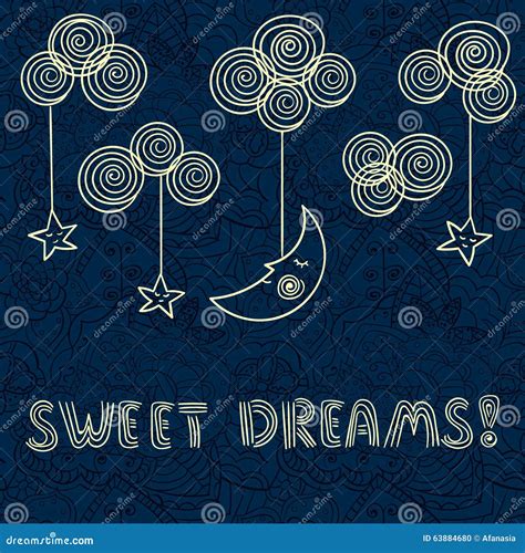 Sleeping Moon And Stars On The Night Sky Stock Vector Illustration