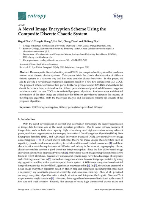 Pdf A Novel Image Encryption Scheme Using The Composite Discrete Chaotic System