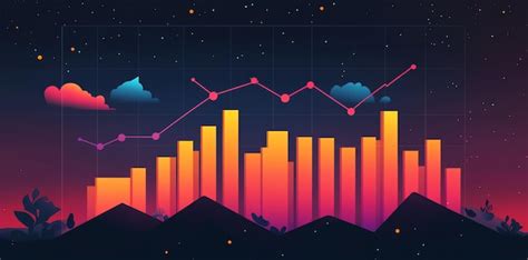 A Colorful Bar Graph And Line Chart On A Dark Background With Stylized