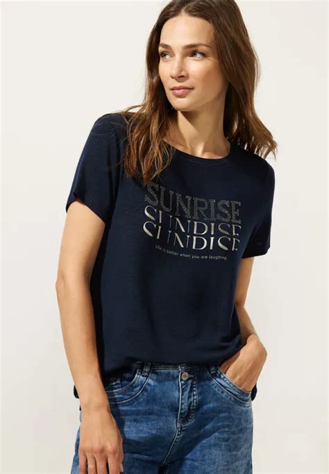 Street One T Shirt Avec Lettrage Imprimé Pour Femmes En Bleu Street One