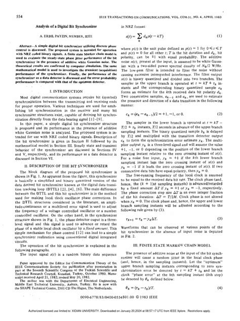 Analysis Of A Digital Bit Synchronizer Pdf Modulation Telecommunications