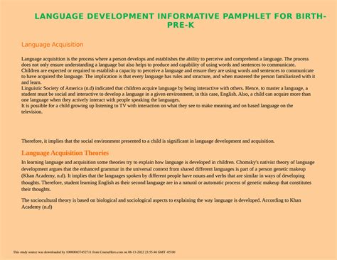 SOLUTION Language Development Informative Pamphlet Docx Studypool