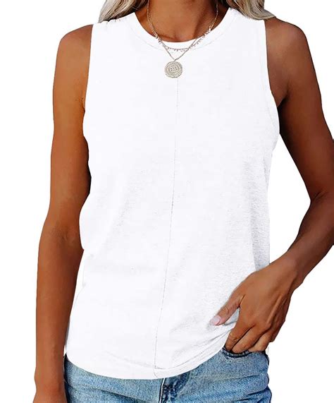 Ziwoch Womens Tank Tops Crew Neck Sleeveless Tshirts Solid Color Casual