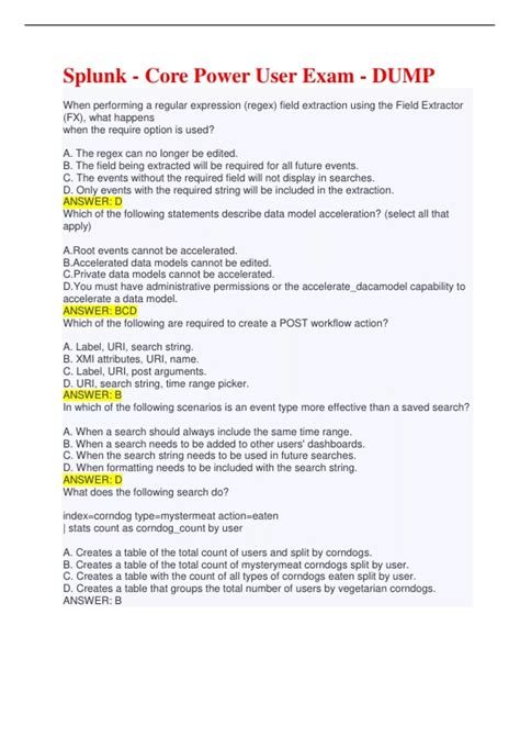 Splunk Core Power User Exam Dump 2024 Questions And Answers Splunk Core Power User
