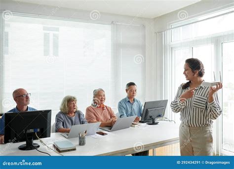 Explaining Seniors Router Settings Stock Image Image Of Boomer Group 292434291