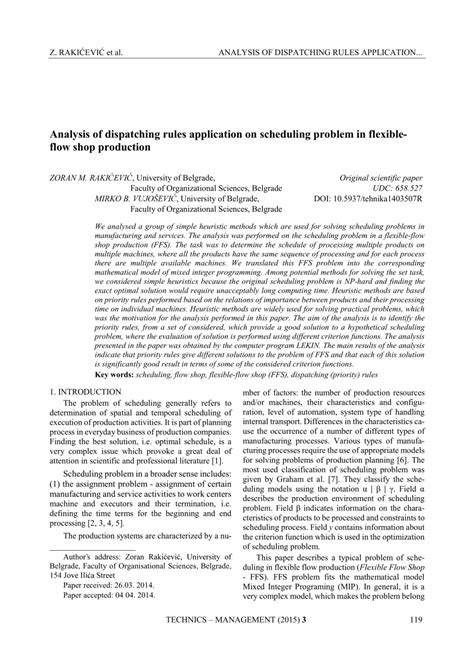 pdf analysis of dispatching rules application on scheduling problem