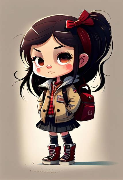 Premium Photo Girl Pose With Backpack Chibi Cartoon