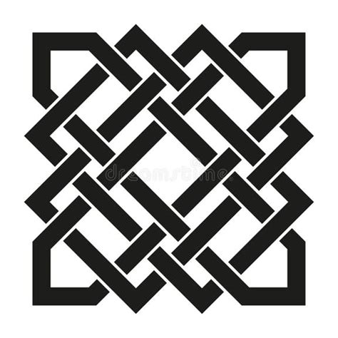 Black Knot Icon Square Loop Motif Celtic Braid Vector White Backdrop Pattern Stock Vector