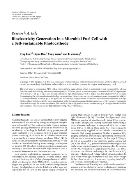 Pdf Bioelectricity Generation In A Microbial Fuel Cell With A Self