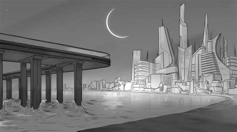 Futuristic City Skyline Drawing