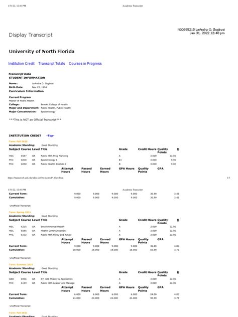 Graduate Transcript Pdf Course Credit Educational Assessment And