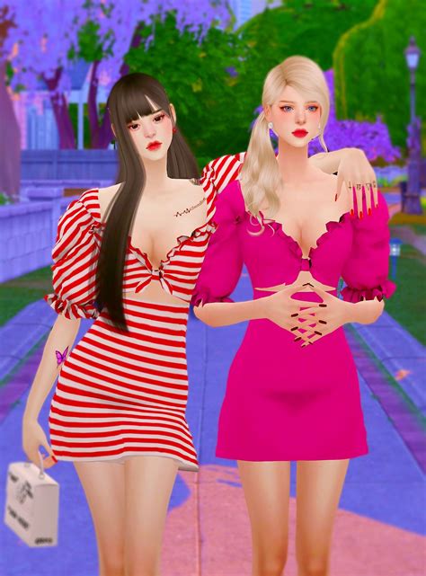 Rimings Strap Frill Puff Sleeve Dress The Sims 4 Download Simsdomination Sims 4 Mods