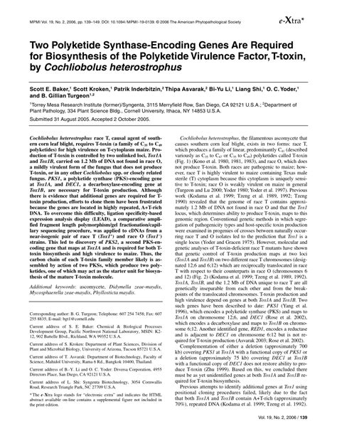 Pdf Two Polyketide Synthase Encoding Genes Are Required For Biosynthesis Of The Polyketide