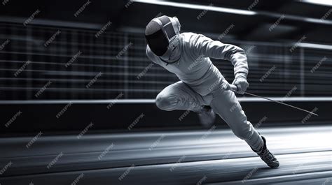 Fencer Lunging Forward With Precision And Skill Premium Ai Generated Image