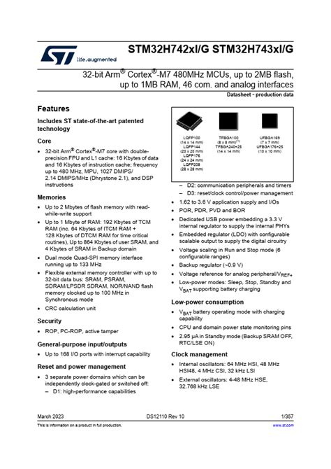 STM32H742ZG Datasheet PDF Stock And Price STMicroelectronics MCUs