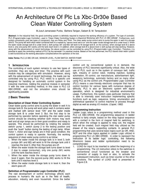 An Architecture Of Plc Ls Xbc Dr30e Based Clean Water Controlling