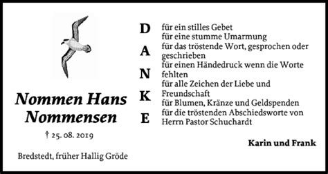 Traueranzeigen Von Nommen Hans Nommensen Sh Z Trauer
