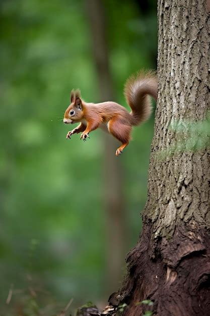 Premium Photo Illustration Squirrel Jumping In The Forest Ai Generative
