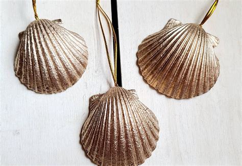 Set Of 3 Scallop Shell Ornaments Seashell Ornaments Etsy