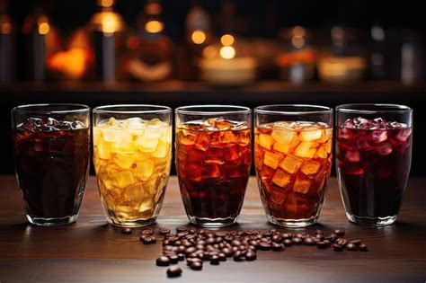 Premium Ai Image Coffee Glasses Lined Up On A Wood