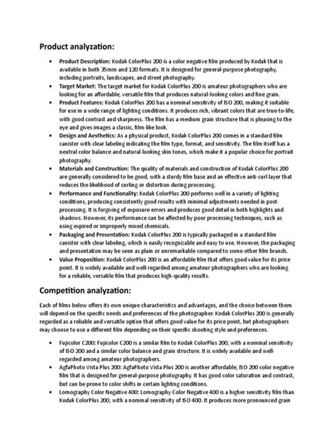 Product And Competition Analyzation Pdf Film Speed Recording