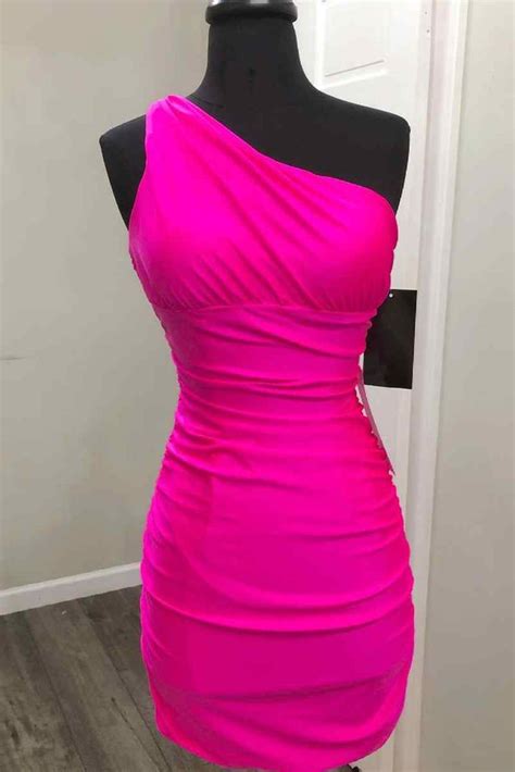 One Shoulder Hot Pink Short Homecoming Dress Night Dresses Jkprom