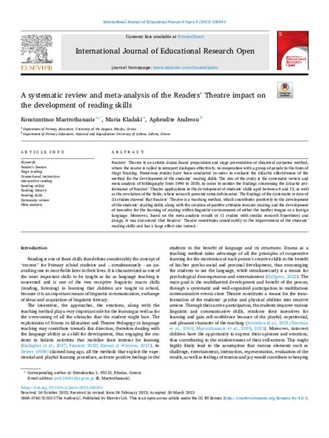 Pdf A Systematic Review And Meta Analysis Of The Readers Theatre