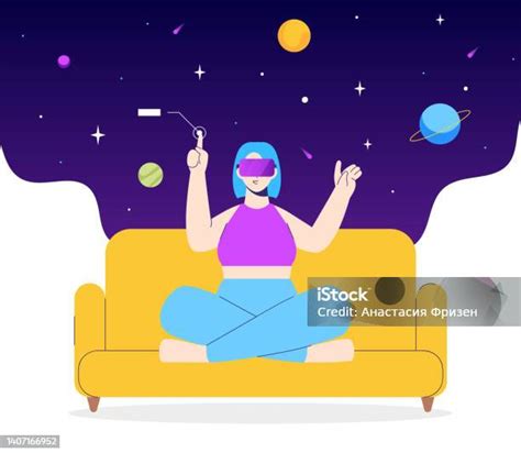 Teknologi Dunia Maya Digital Metaverse Gadis Memegang Kacamata Realitas