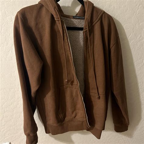 Brown Zip Up Hoodie With A Warm Inside Hoodies Depop