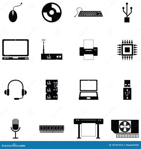 Computer Hardware Icon Set Stock Vector Illustration Of Graphic